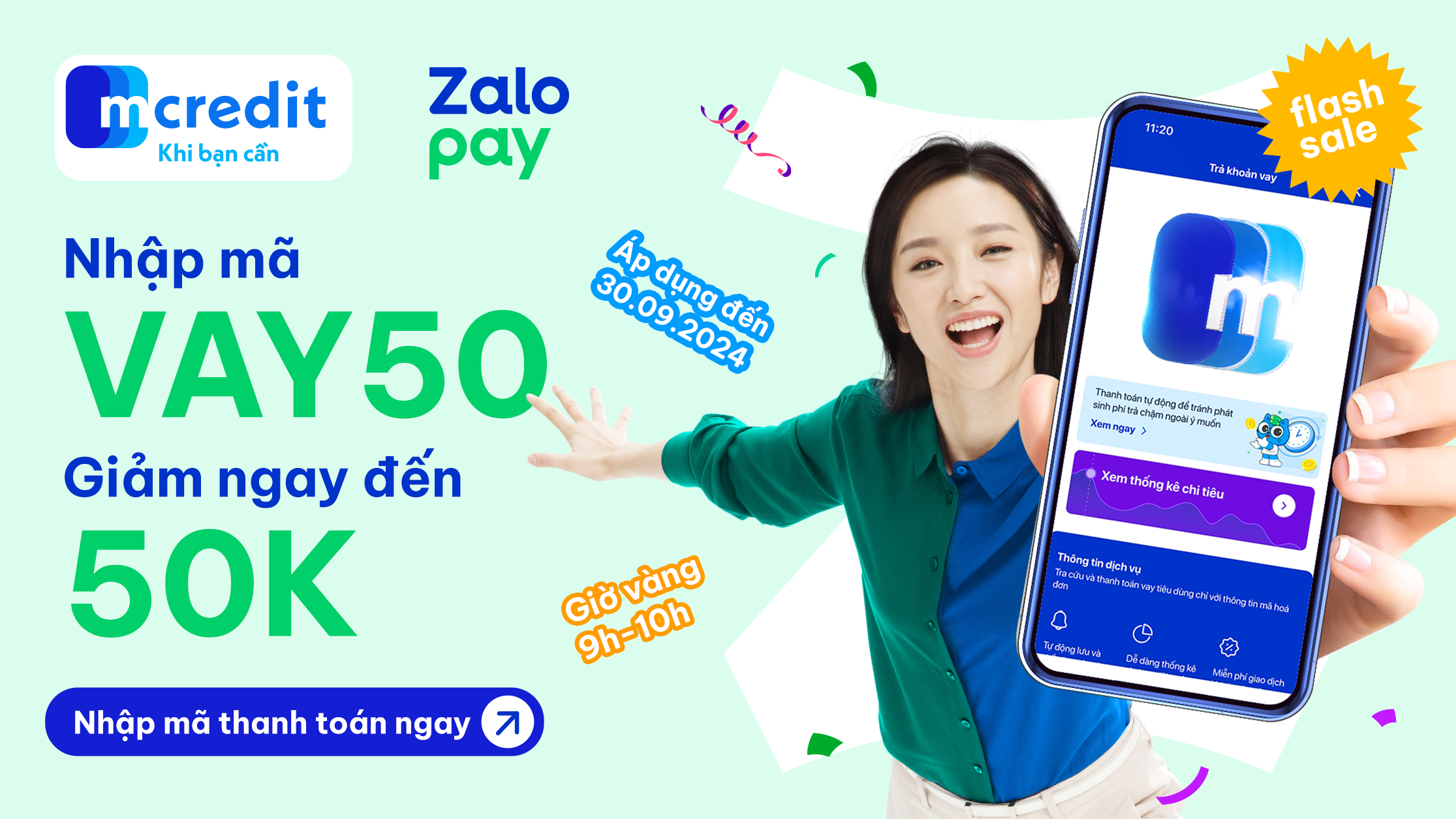 Mcredit x Zalopay: Flash Sale giảm đến 50K khi thanh toán khoản vay bằng ví Zalopay